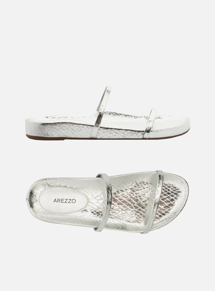Sandália Papete Prata Arezzo Snake Tiras | ZZ MALL