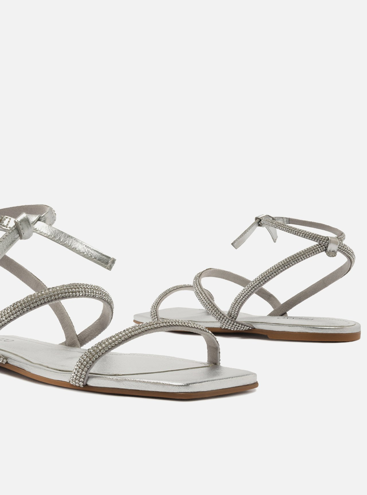 Rasteira Prateada Arezzo Couro Strass Amarração | ZZ MALL