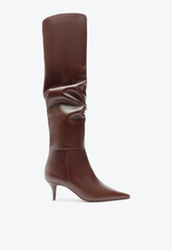 Bota Over the Knee Couro Salto Baixo Marrom | ZZ MALL