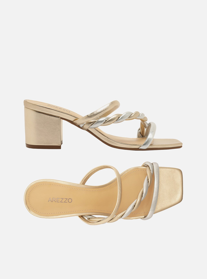 Sandália Dourada Arezzo Salto Bloco Multitiras | ZZ MALL