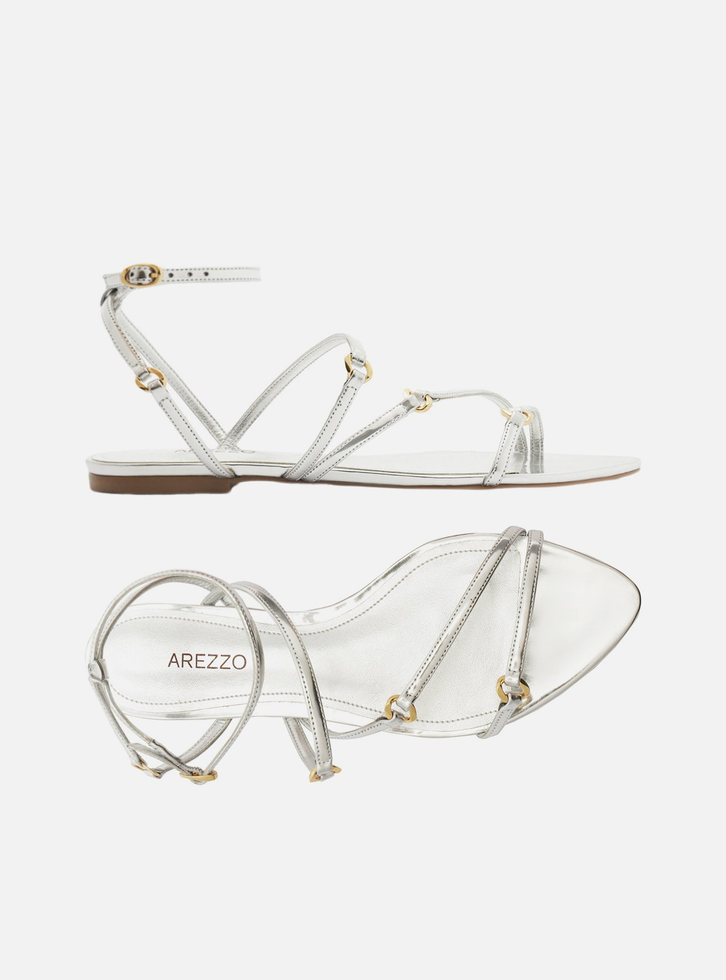 Sandália Rasteira Prata Arezzo Tiras Finas | ZZ MALL