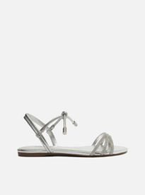 Sandália Rasteira Prateada Arezzo Couro Strass Nó | ZZ MALL