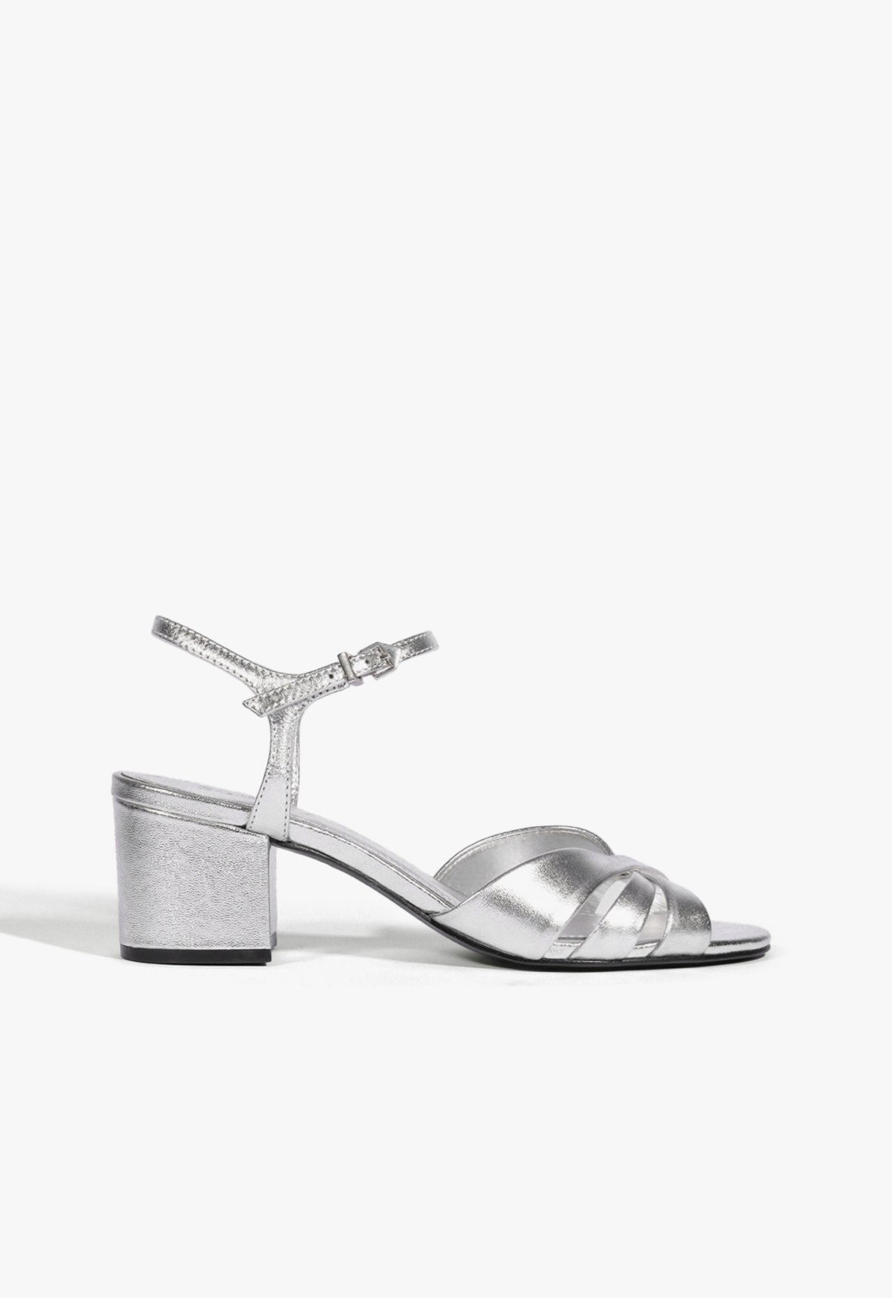 Sandália Prateada Schutz Keefa Mid Block Couro | ZZ MALL