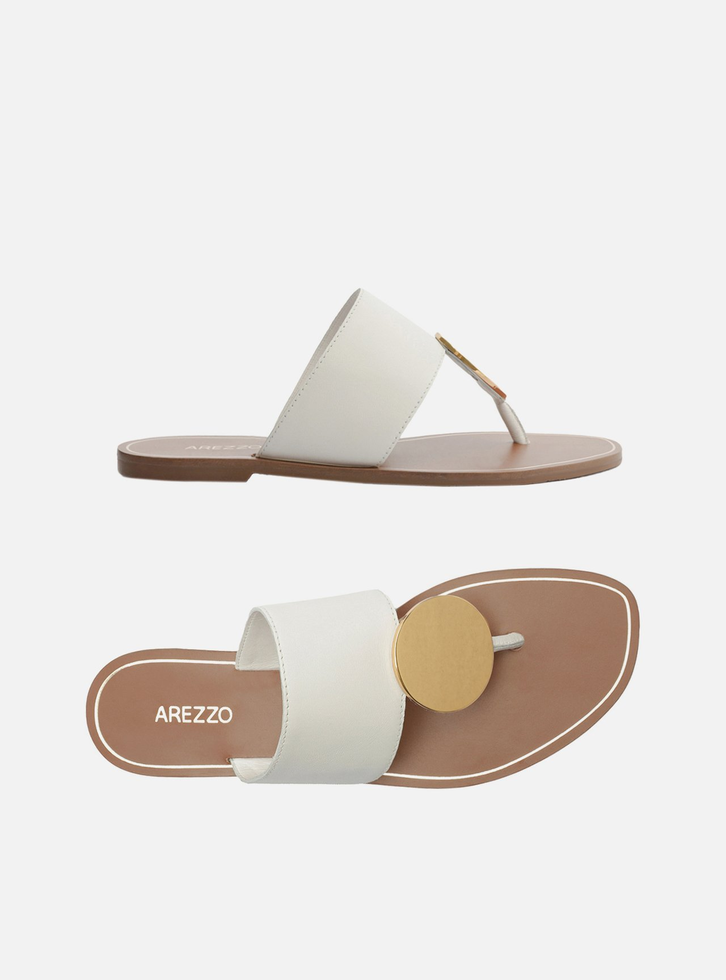 Rasteira Branca Arezzo Couro Esfera Metal | ZZ MALL