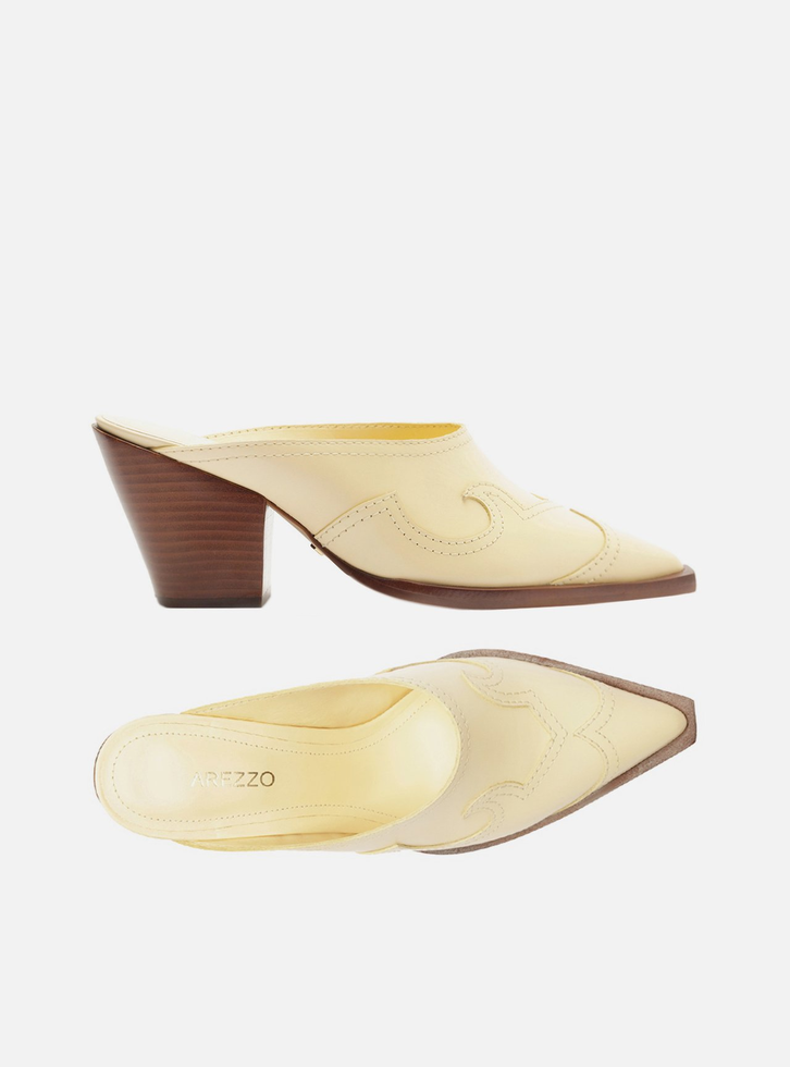 Mule Western Amarela Arezzo Couro Salto Bloco | ZZ MALL