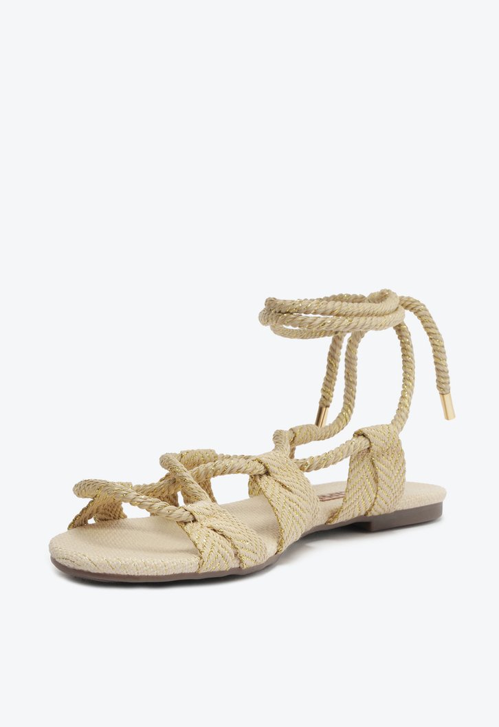 Sandália Rasteira Dourada Anacapri Chicote Amarração | ZZ MALL Sandália Rasteira Dourada Anacapri Chicote Amarração | ZZ MALL