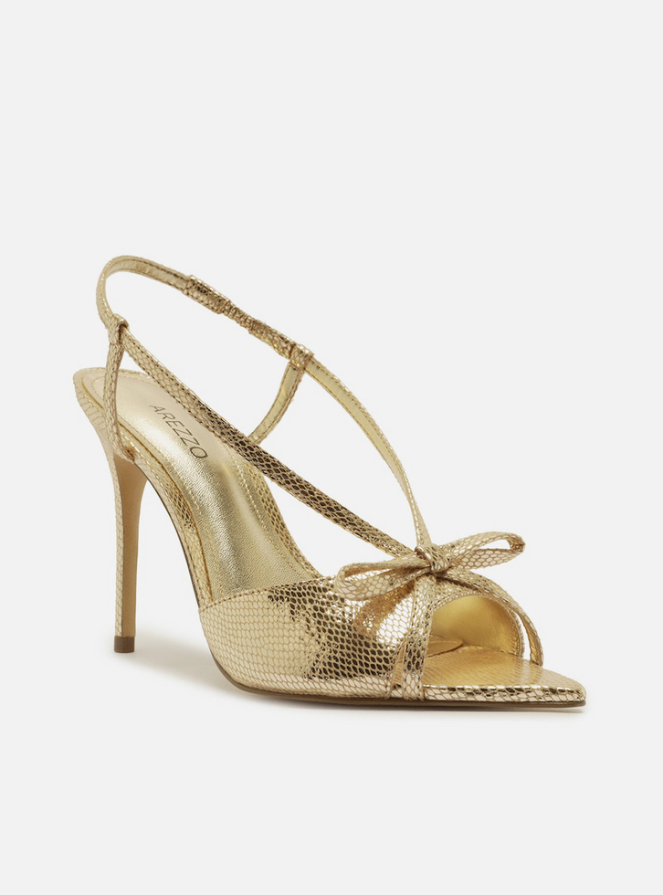 Sandália Dourada Arezzo Snake Salto Alto Fino Laço | ZZ MALL