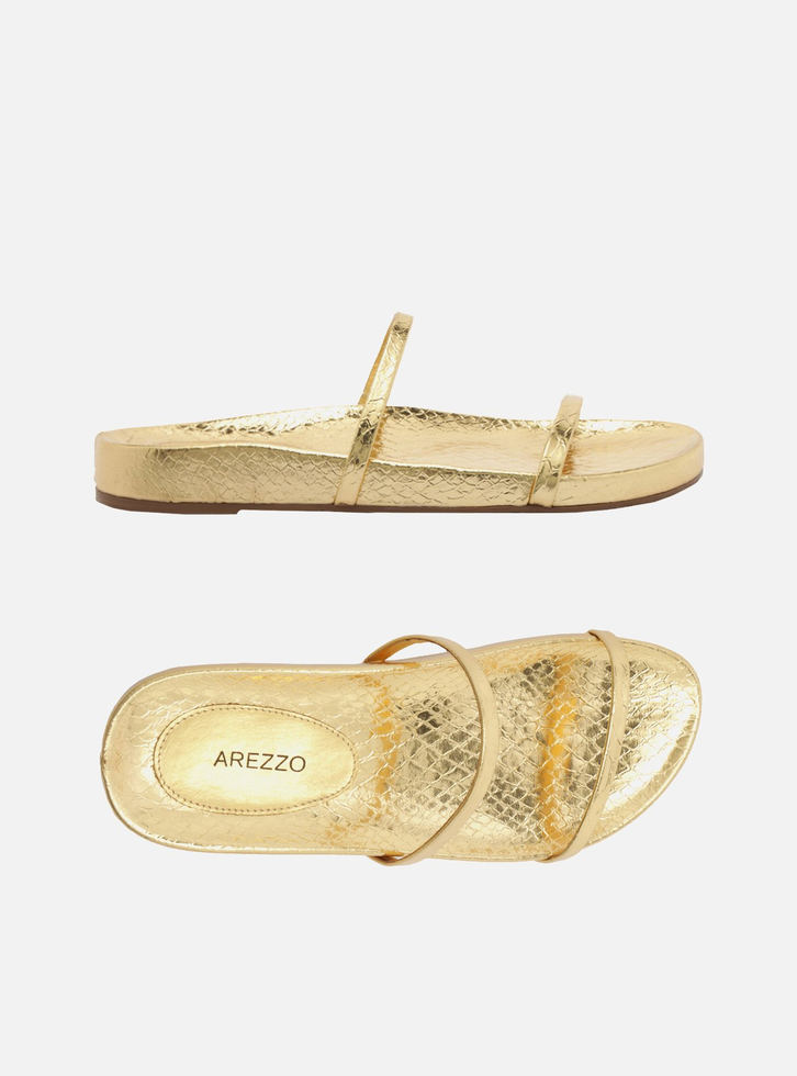 Sandália Papete Dourada Arezzo Snake Tiras | ZZ MALL